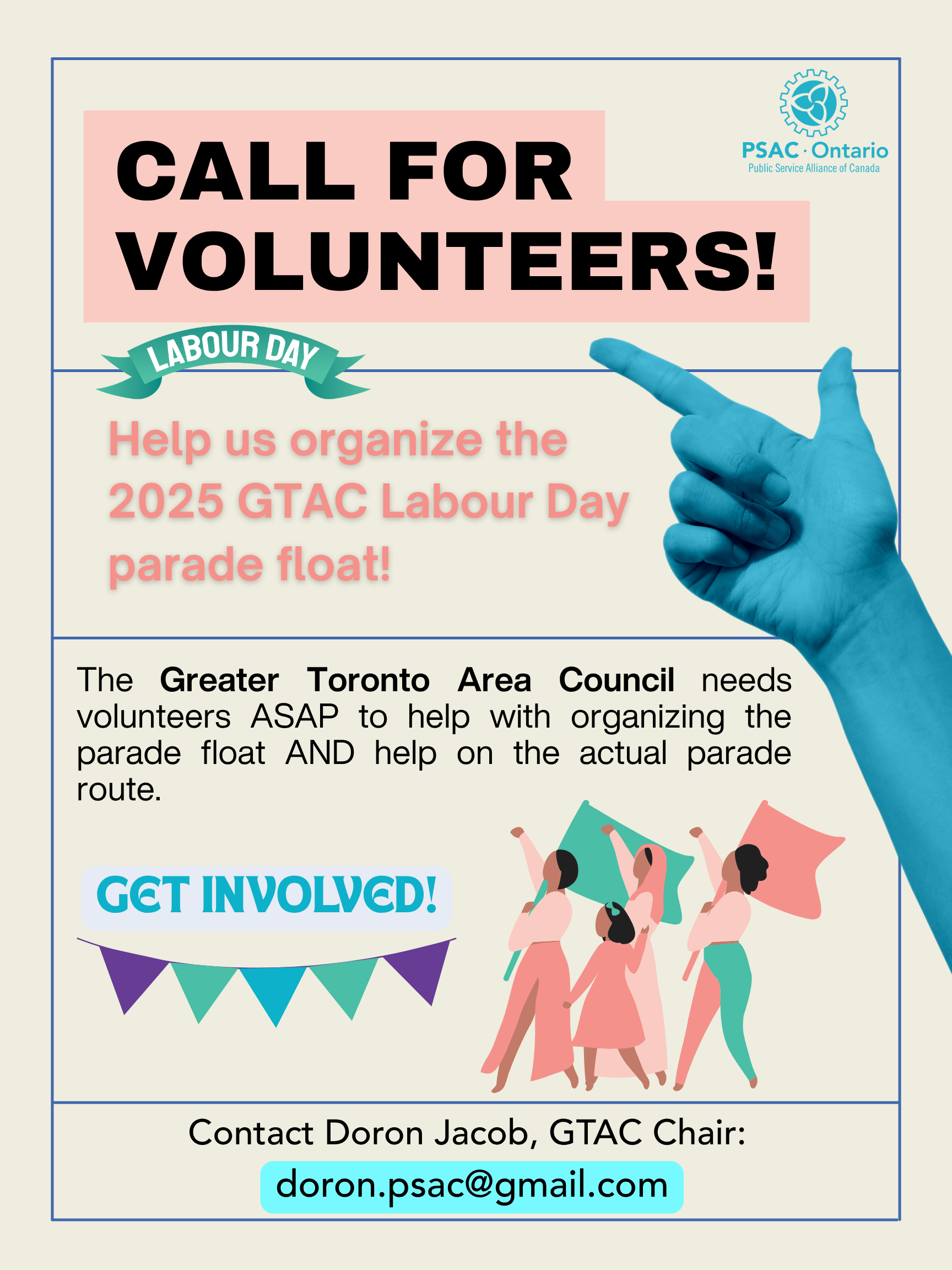 GTAC Call for Volunteers: Labour Day Parade – PSAC Ontario